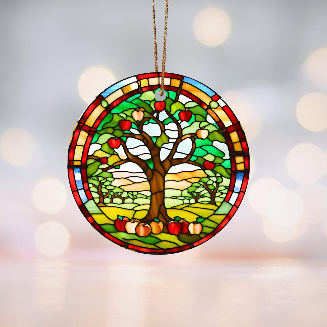 Apple Orchard Stained-glass Motif, Farmhouse Ceramic Christmas Decor ...