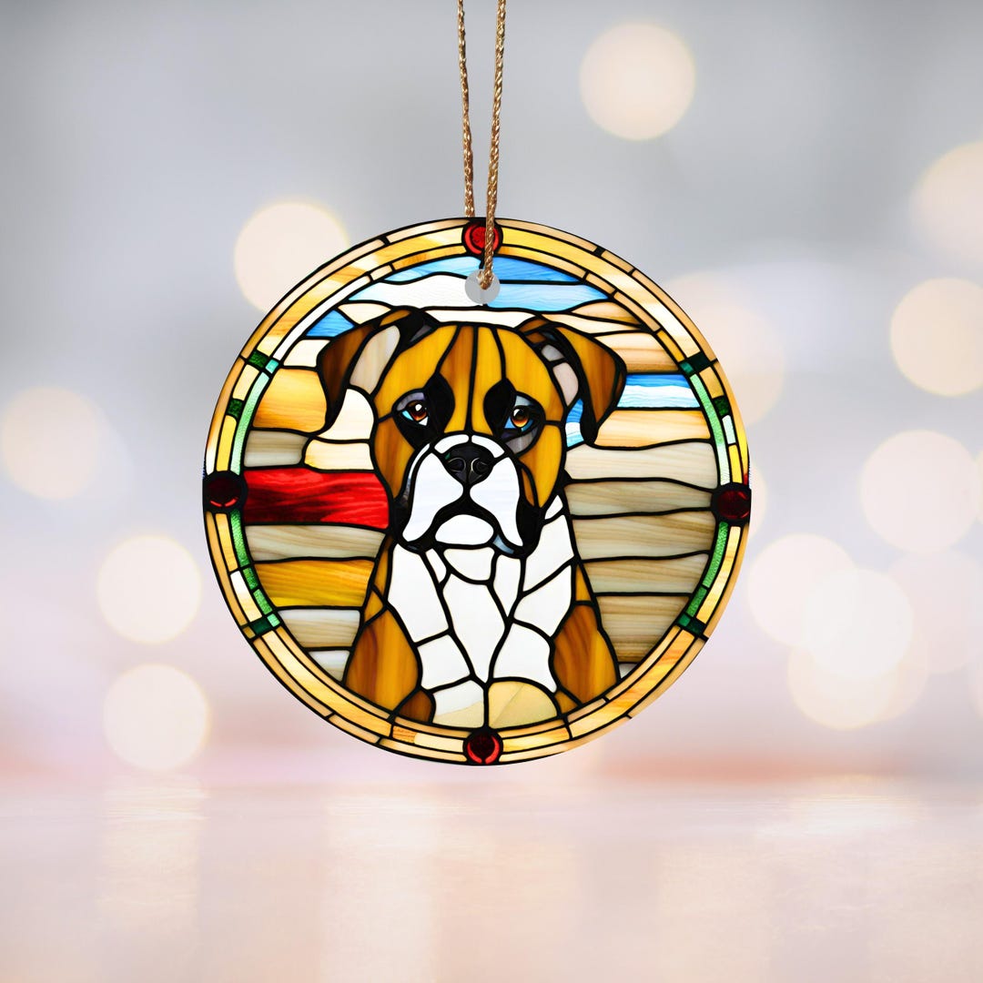 Boxer Dog Stained-glass Ceramic Ornament Pet Lover Decor, Dog Christmas ...