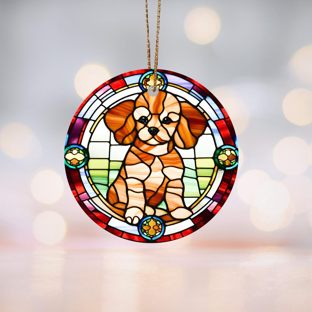 Red Toy Poodle Stained-glass Motif Ceramic Ornament Dog Lover Decor ...