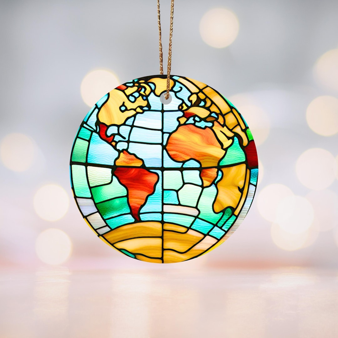Earth Stained-glass Motif Ceramic Ornament Planet Decor, World ...