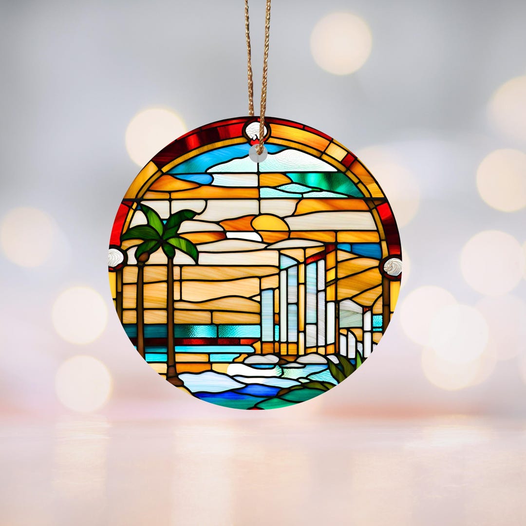 Miami Stained-glass Motif Ceramic Ornament Cityscape Decor, Coastal ...