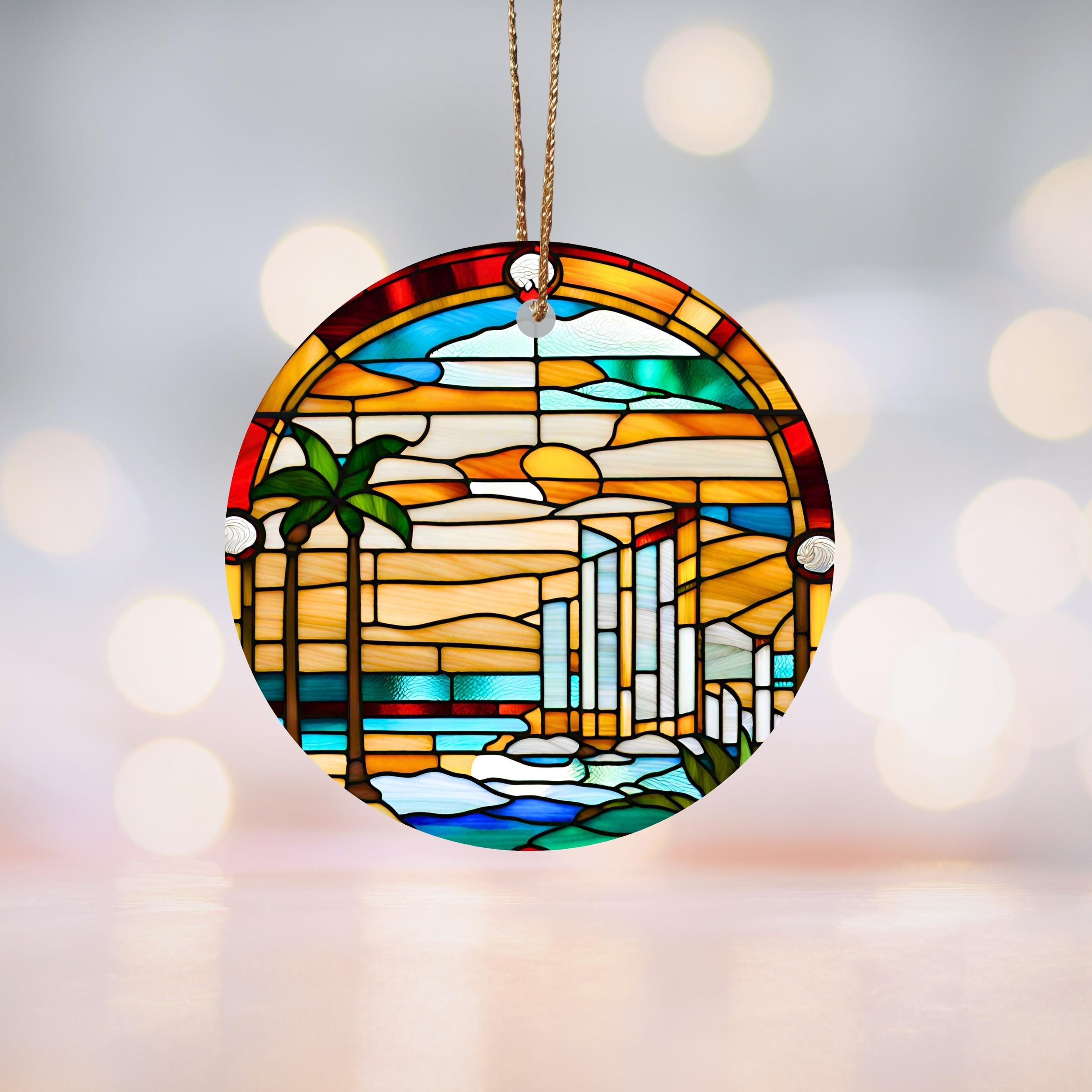 Miami Stained-glass Motif Ceramic Ornament Cityscape Decor, Coastal ...