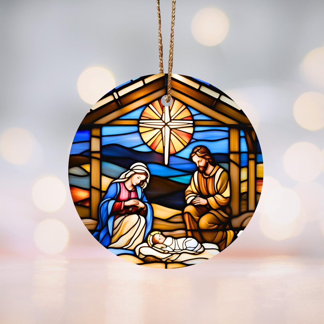 Nativity Scene Stained-glass Motif Ceramic Ornament, Religious Holiday ...