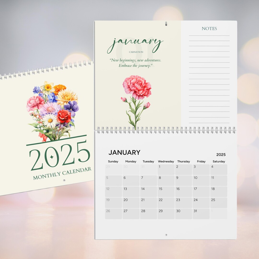 2025 Monthly Birthday Flower Calendar, Watercolor Floral Wall Art ...