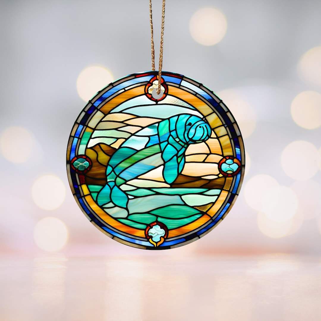 Manatee Stained-glass Motif - Ceramic Coastal Christmas Decor, Ocean ...