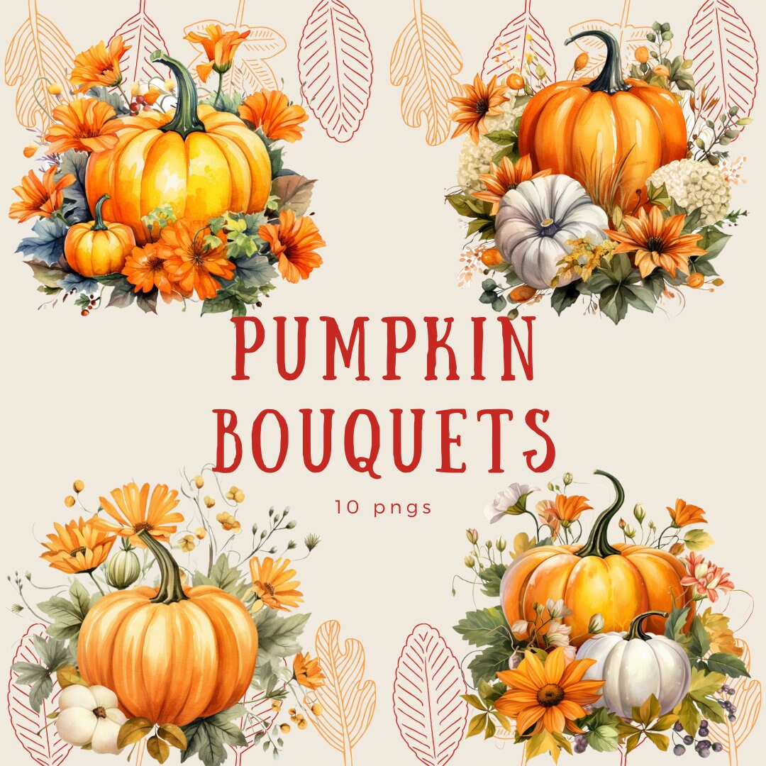 Pumpkin Bouquets Watercolor Clipart, Fall Clipart Digital Download ...
