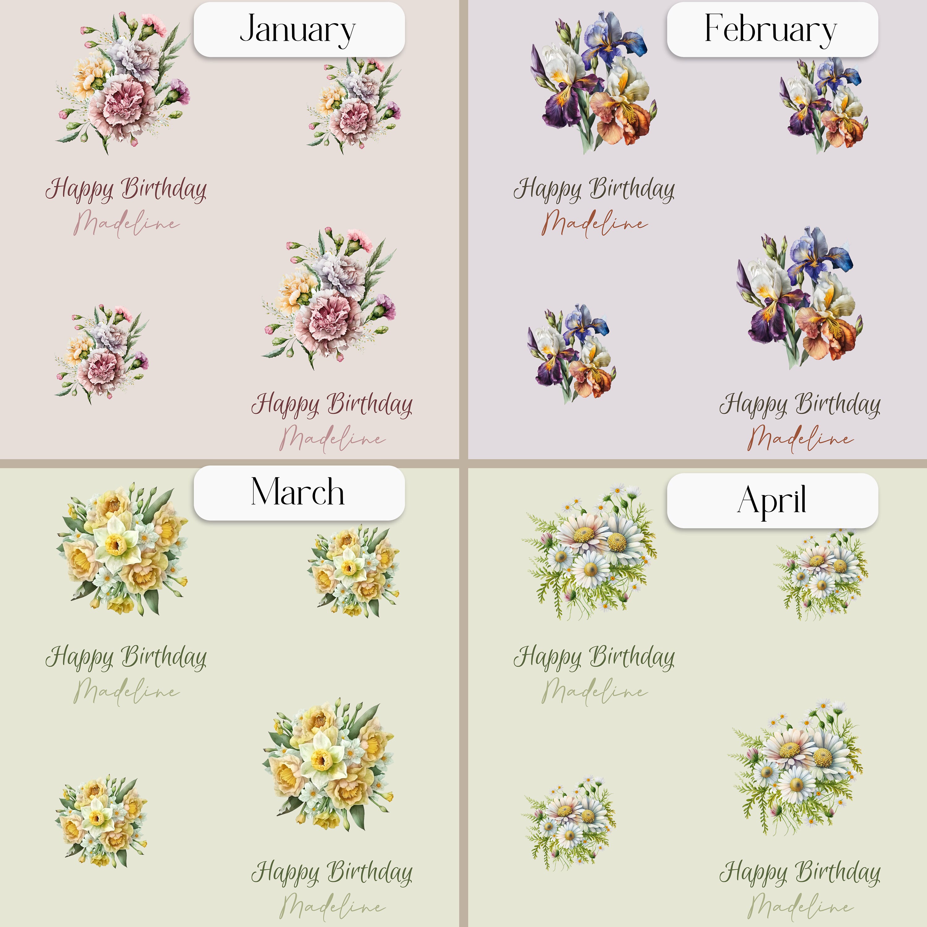 Personalized Birthday Wrapping Paper Custom Name Birthflower Wrapping ...