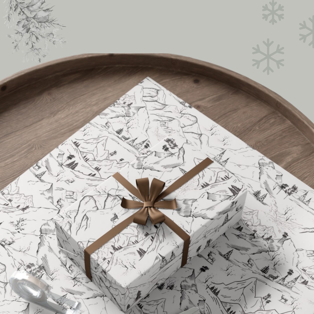 Christmas Wrapping Paper Rustic Forest Gift Wrap Sketched Winter ...