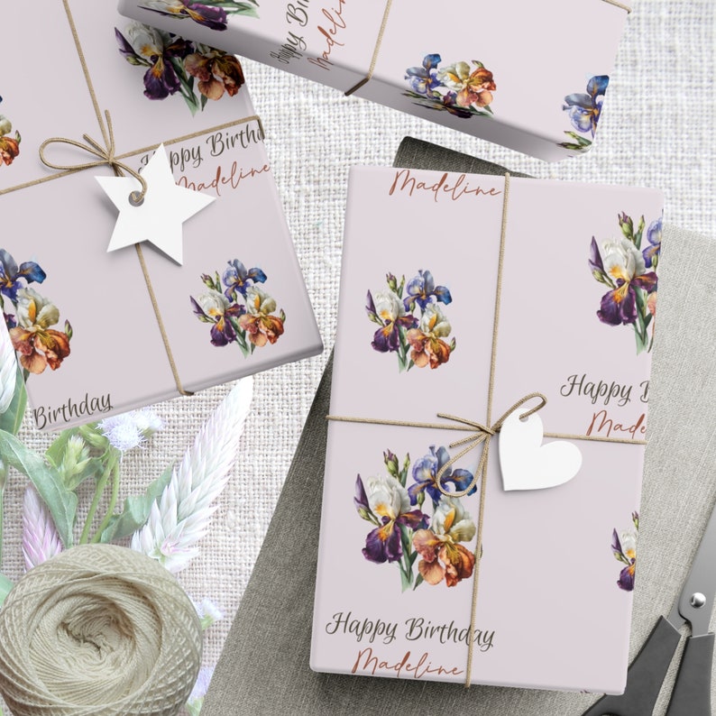 Personalized Birthday Wrapping Paper Custom Name Birthflower Wrapping ...