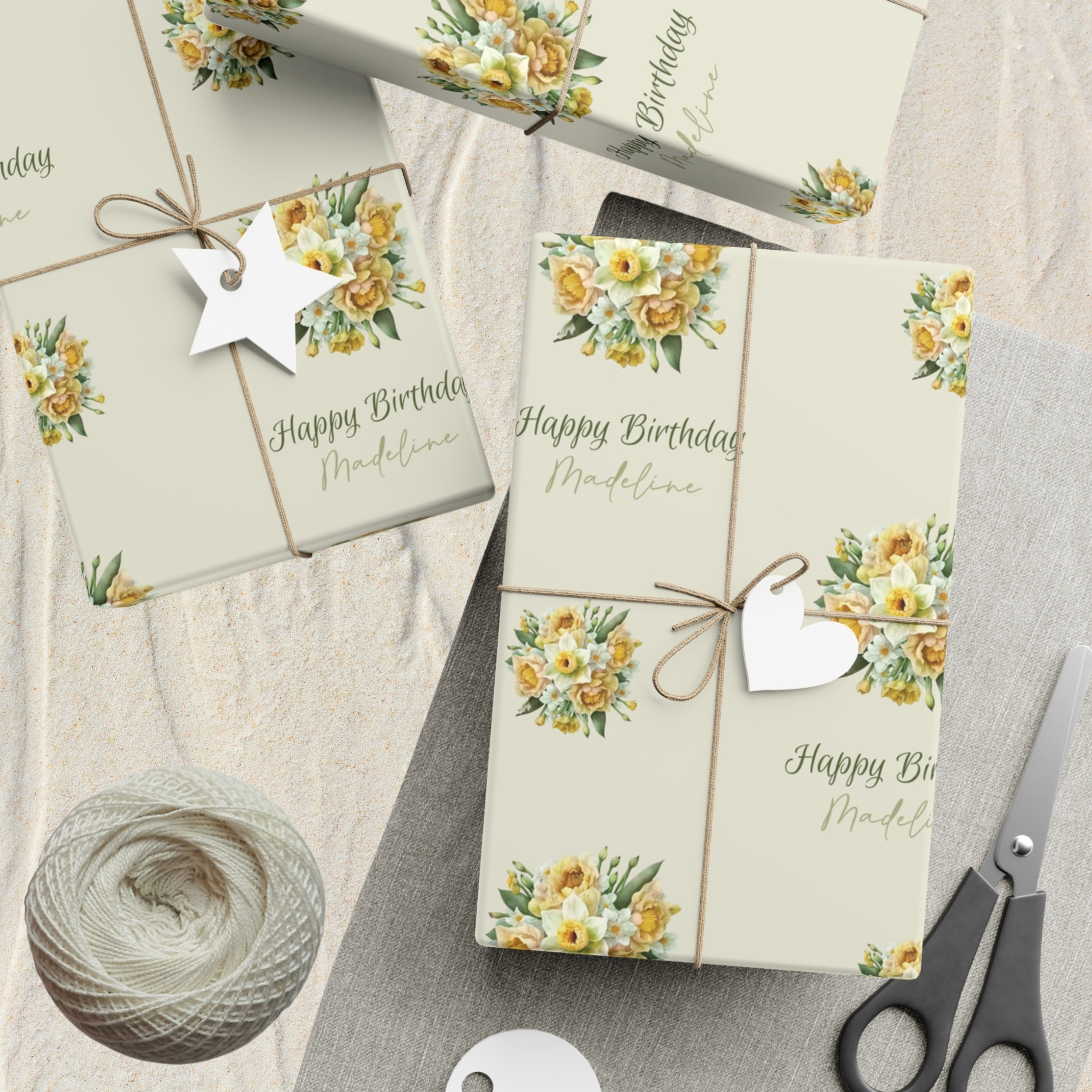 Personalized Birthday Wrapping Paper Custom Name Birthflower Wrapping ...