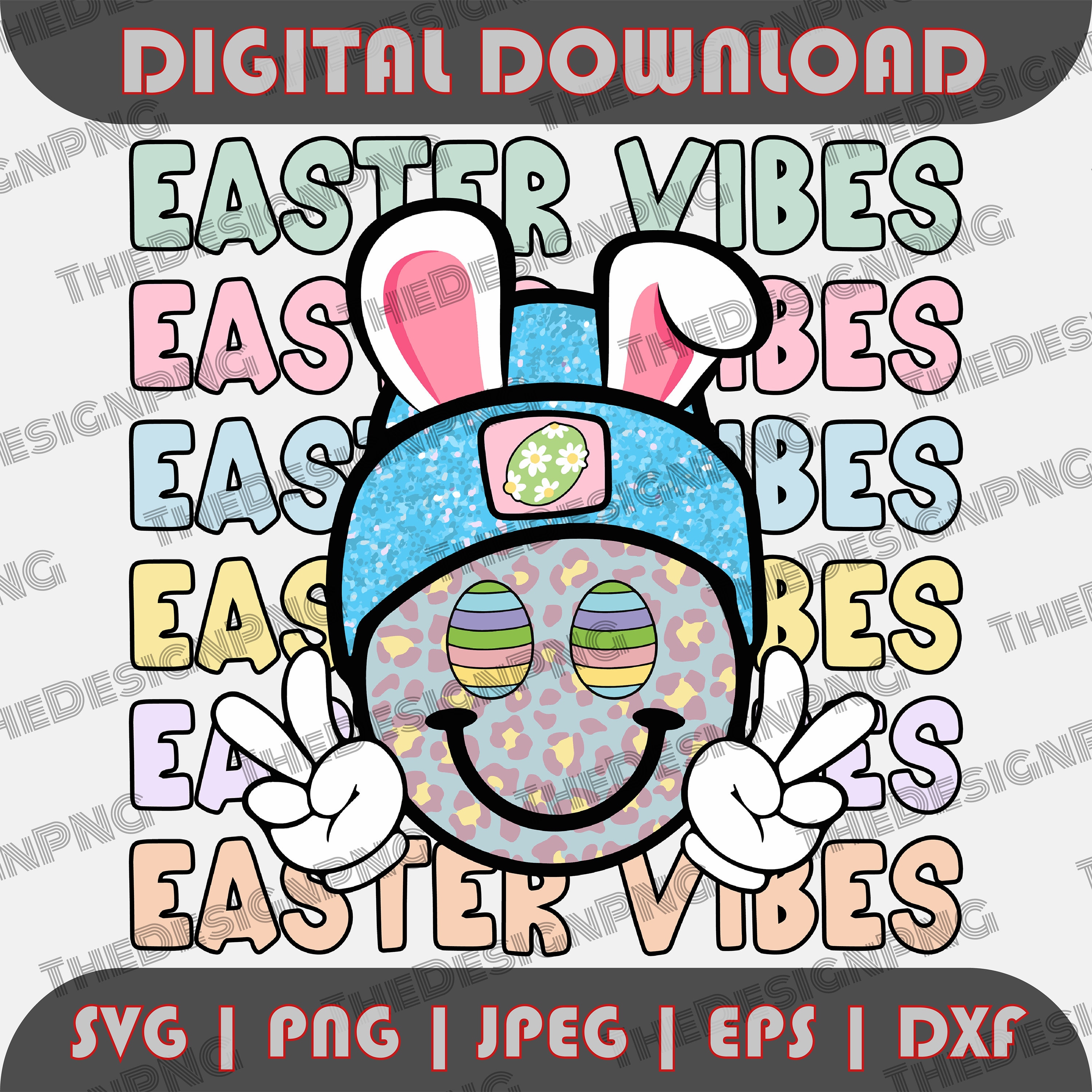 Easter Vibes Png, Retro Easter Day SVG, Faux Glitter Easter PNG, Easter ...