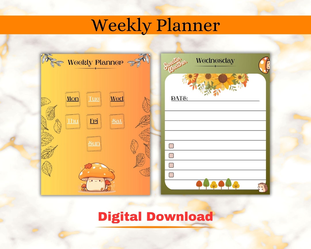 Editable Fall Digital Weekly Planner PDF, Cute Digtial Planner Gift ...