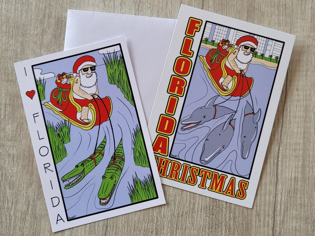 Florida Santa Claus Christmas Postcards Greeting Card Alligators ...