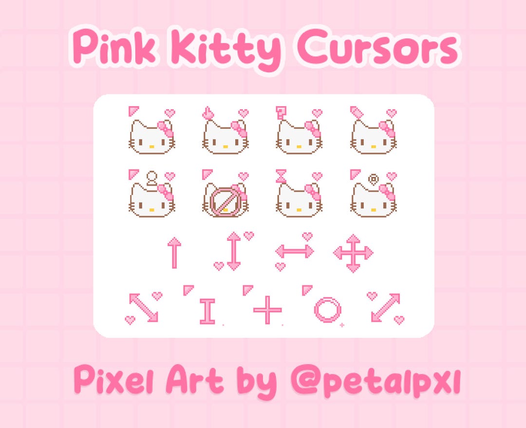 17 Animated Pink Kitty Cursors for PC - Windows Only - Cute Pixel Art ...