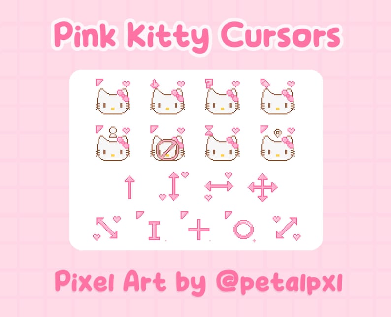 17 Animated Pink Kitty Cursors for PC - Windows Only - Cute Pixel Art Cursor Pack - Mouse ...