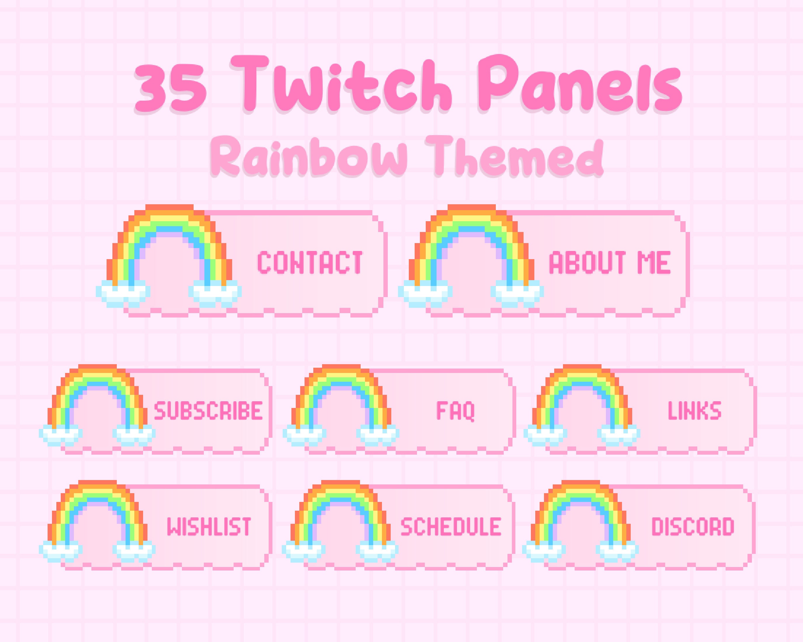 Rainbow Twitch Panels - Cute Pixel Art Graphics for Streamers - Kawaii ...