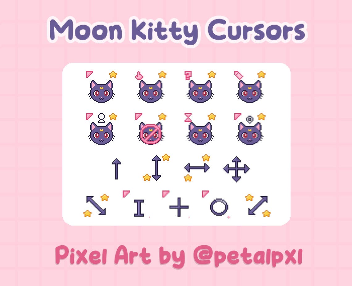 17 Moon Kitty Cursors for PC - Windows Only - Animated Pixel Art Mouse ...