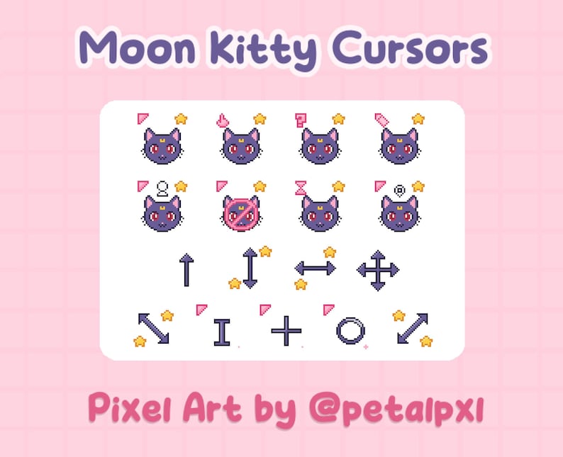 17 Moon Kitty Cursors for PC - Windows Only - Animated Pixel Art Mouse Cursor Pack - Cute ...