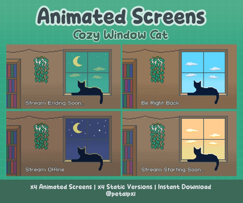 X4 Animated Twitch Screens - Cozy Lofi Cat Stream Screens Pack ...