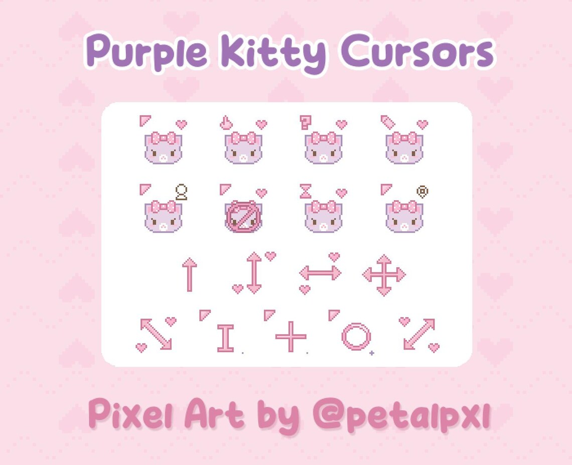 Purple Kitty Cursors for PC - Windows Only - Kawaii Pixel Art Mouse ...