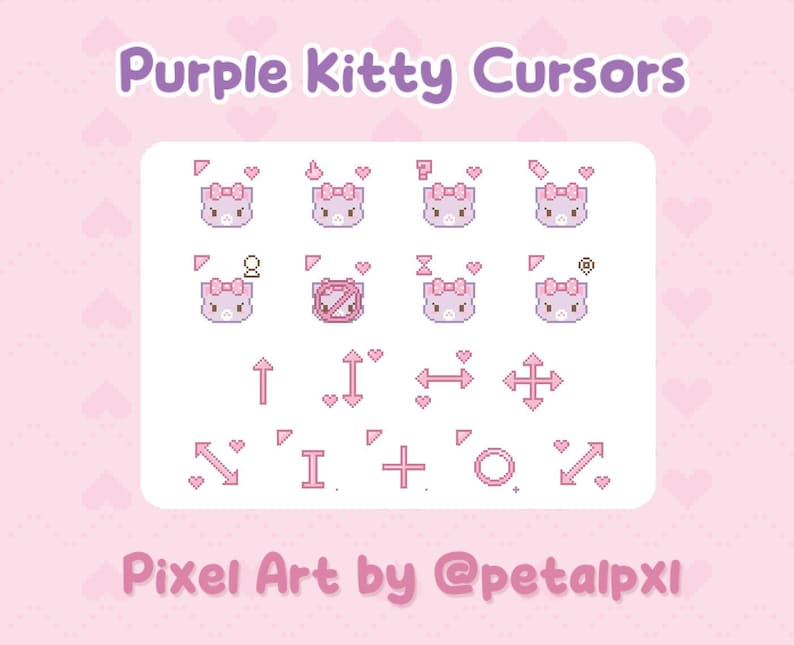 Purple Kitty Cursors for PC - Windows Only - Kawaii Pixel Art Mouse ...