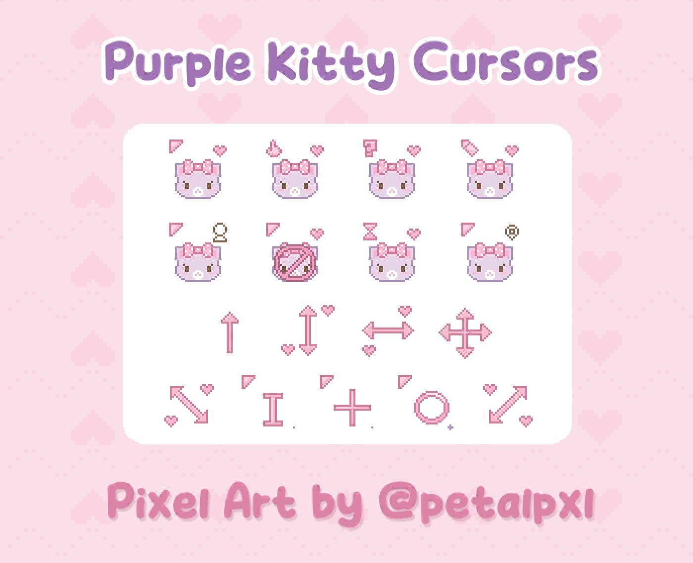 Purple Kitty Cursors for PC - Windows Only - Kawaii Pixel Art Mouse ...
