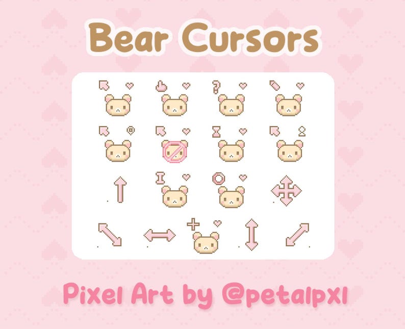 Bear Cursor Pack for PC - Windows Only - Cute Pixel Art Cursors - Kawaii Bear Cursors - Mouse ...