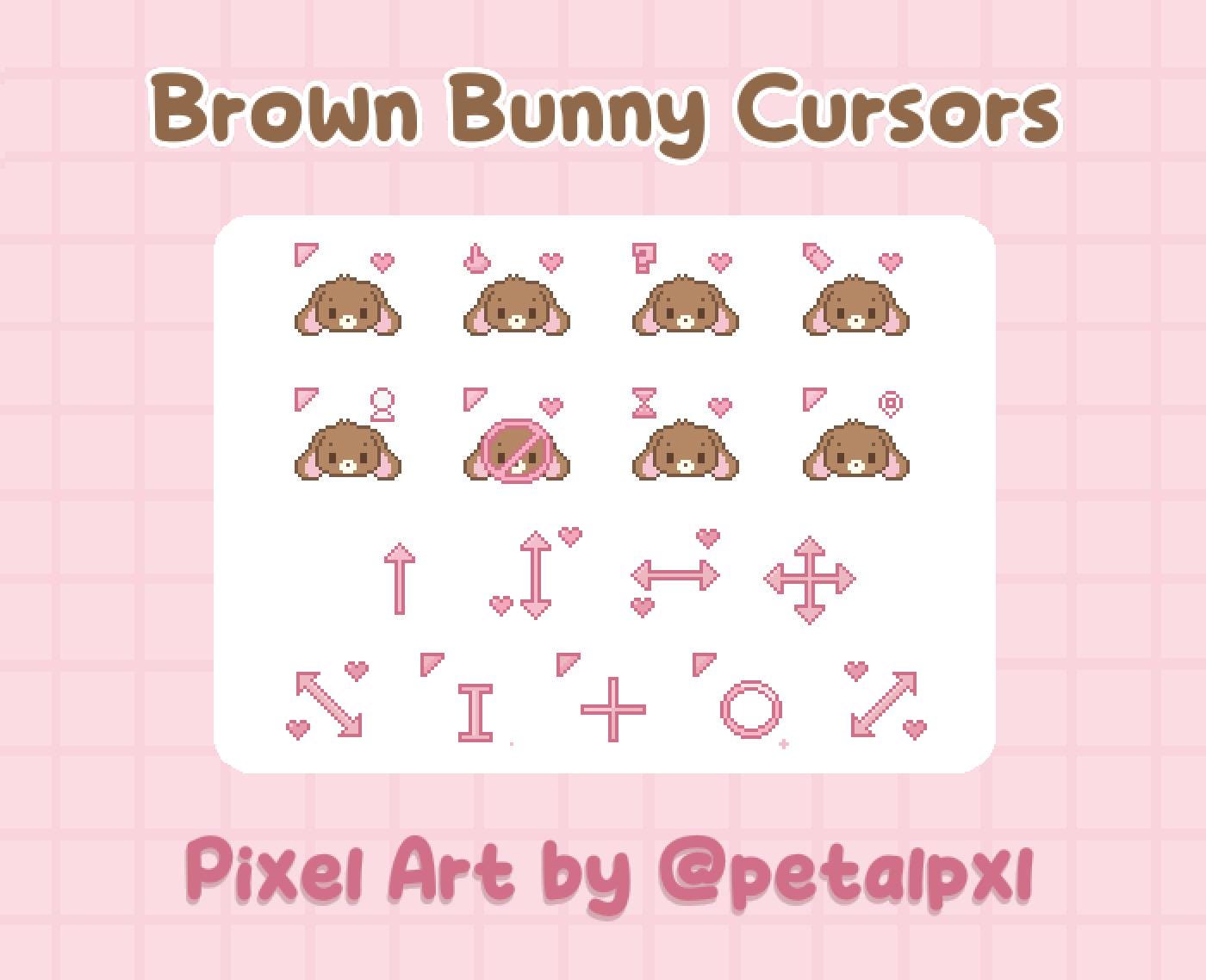 Brown Bunny Cursors for PC - Windows Only - Cute Pixel Art Cursor Pack - Bunny Cursor Pack for ...