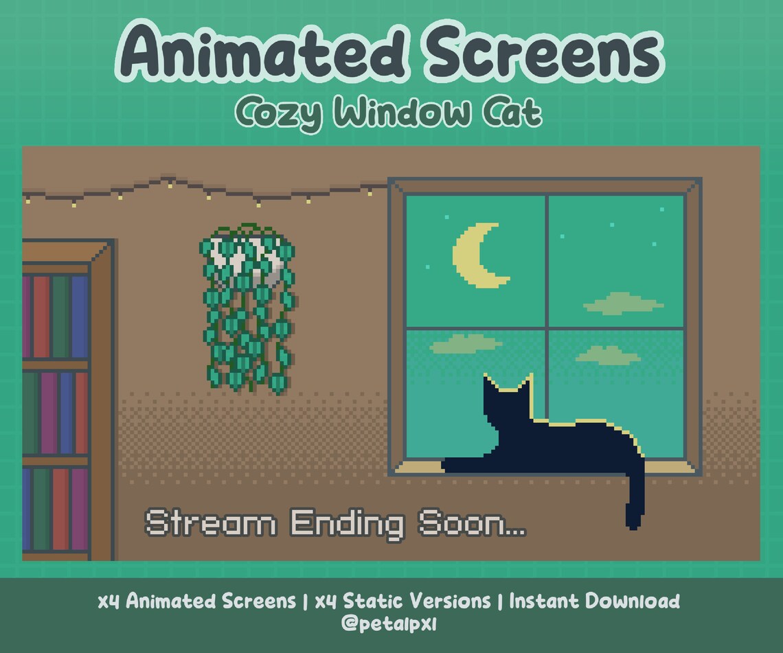 X4 Animated Twitch Screens Cozy Lofi Cat Stream Screens Pack ...