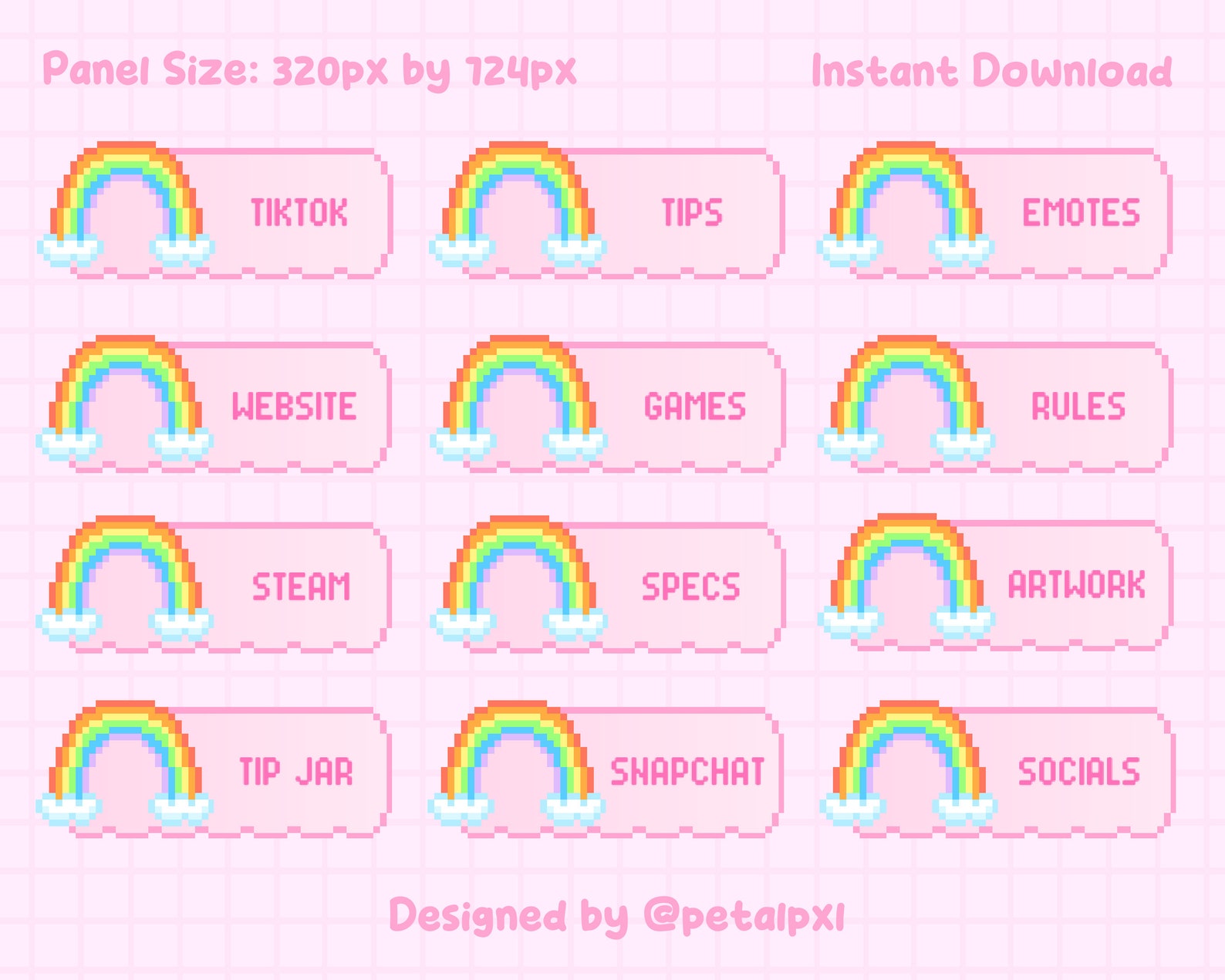 Rainbow Twitch Panels - Cute Pixel Art Graphics for Streamers - Kawaii ...