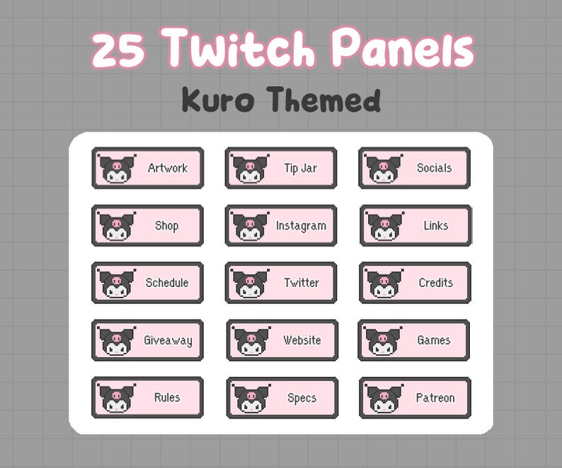 25 Kuro Twitch Panels - Cute Pixel Art Twitch Panels - Kawaii Character ...
