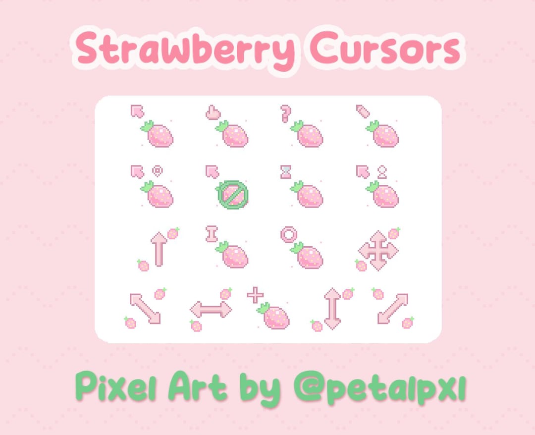Strawberry Mouse Cursors for PC (windows Only) - Cute Pixel Art Cursor ...
