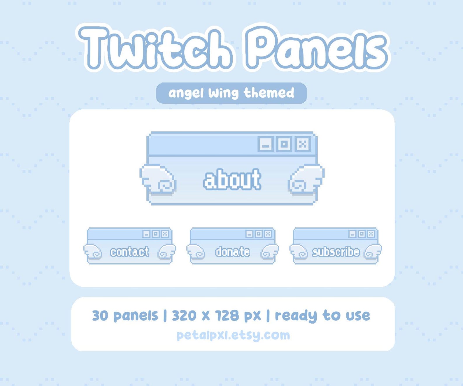 Angel Wing Twitch Panels - Light Blue Stream Panels - Pixel Art Panels ...
