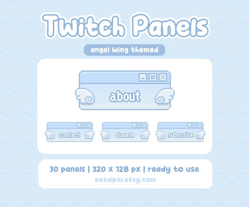 Angel Wing Twitch Panels - Light Blue Stream Panels - Pixel Art Panels ...