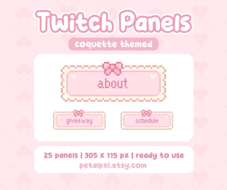 Coquette Twitch Panels X25 - Kawaii Pixel Art Stream Panels - Pink ...