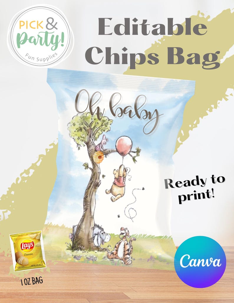 Winnie the Pooh Chip Bag Template: Editable Party Favor (digital ...