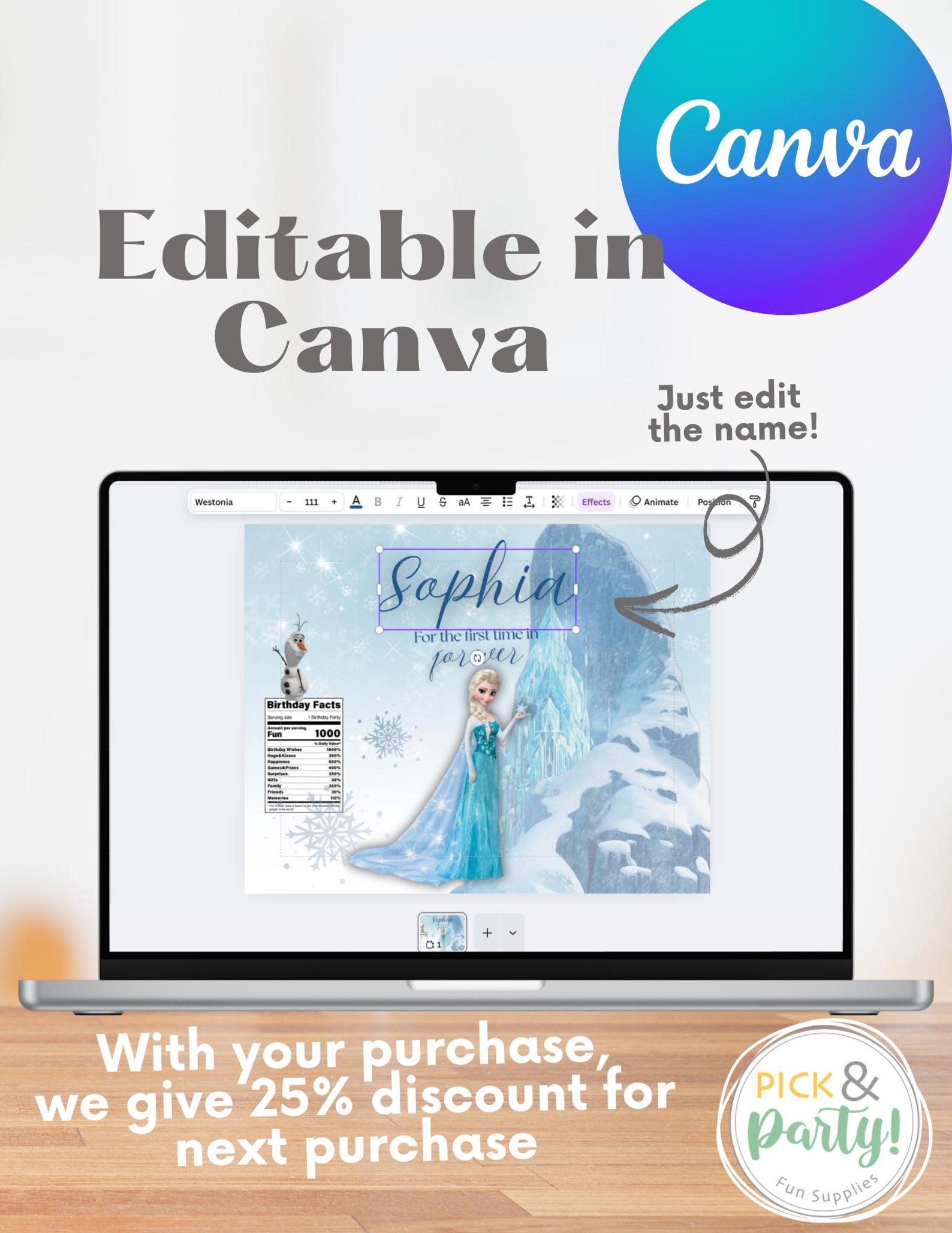 Frozen Elsa Chip Bag Template: Editable Party Favor (digital Download ...