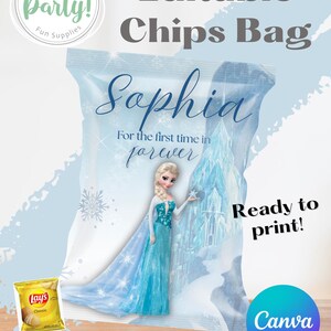 Frozen Elsa Chip Bag Template: Editable Party Favor (digital Download ...