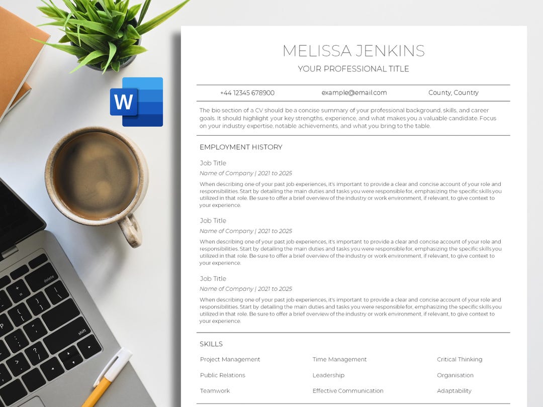 Minimalist CV Template in Word Doc Format With Cover Letter Template ...