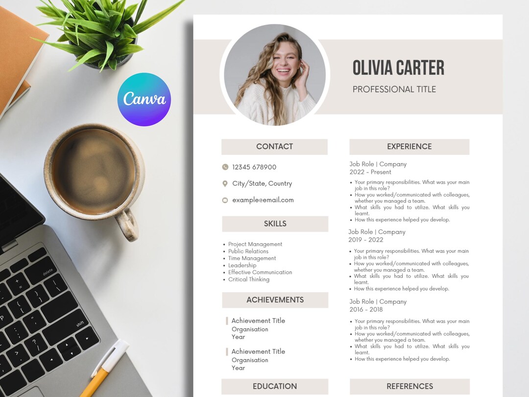 Professional CV Template Pack With Cover Letter and References List | Canva Document | A4 and US ...