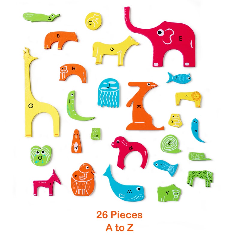 Wooden Animal Alphabet Puzzle, Montessori ABC Learning Toy, Kids Gift ...
