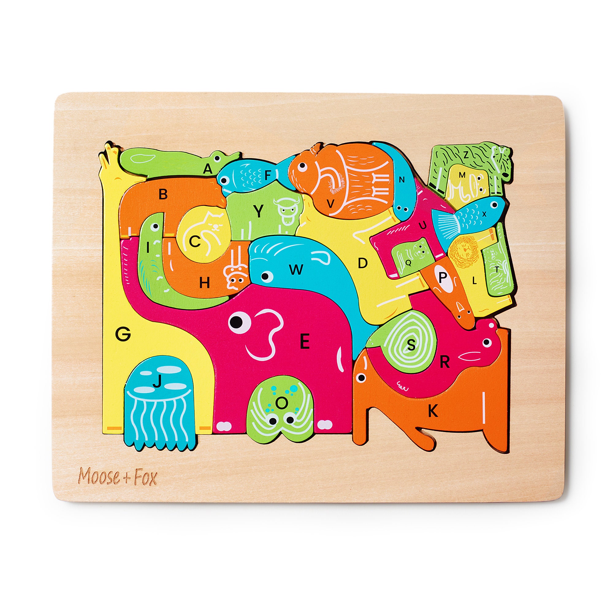 Wooden Alphabet Animal Puzzle: Educational Learning Toy for Kids - Etsy