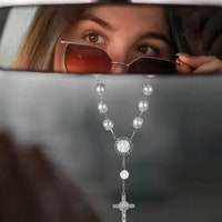 Gold Cross With Flowers Car Rear View Mirror Charm, Car Accessory ...