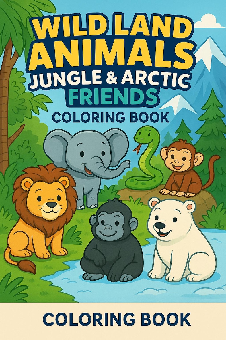 Wild Land Animals Coloring Book for Kids – Jungle & Arctic Friends – 30 ...