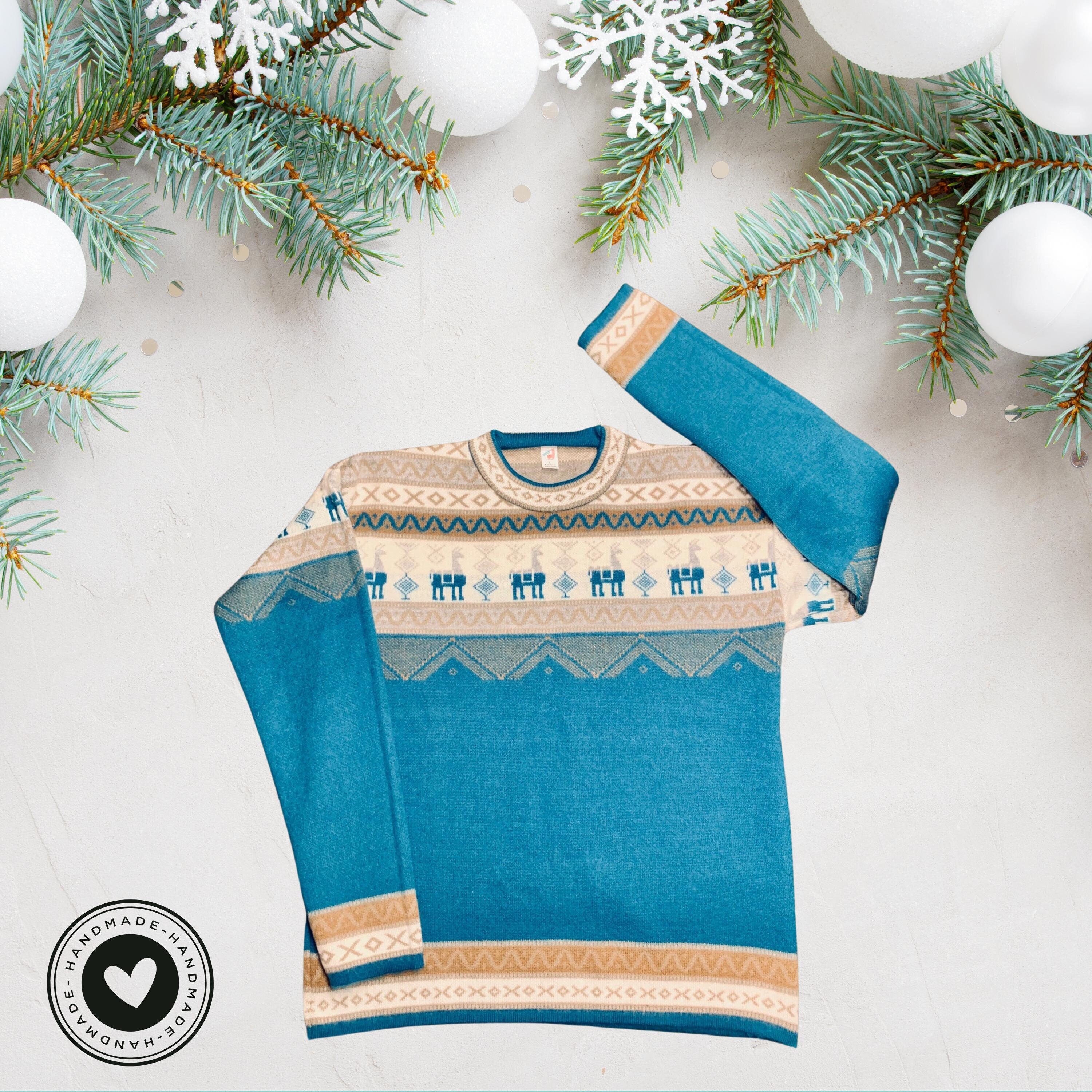 Unisex Handmade Alpaca Wool Sweater, Ecuadorian Indigenous Handcrafted ...