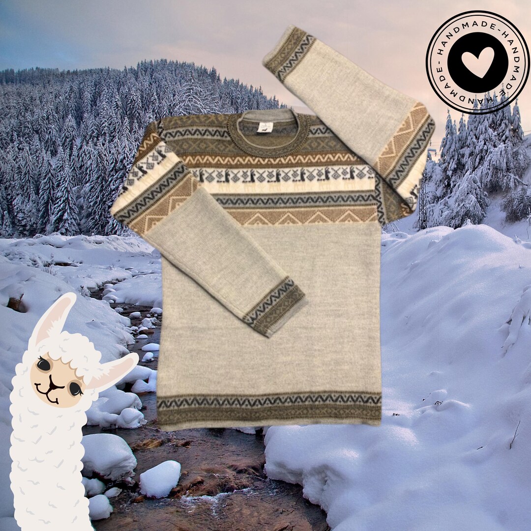 Unisex Handmade Alpaca Wool Sweater, Alpaca Ecuadorian Indigenous ...