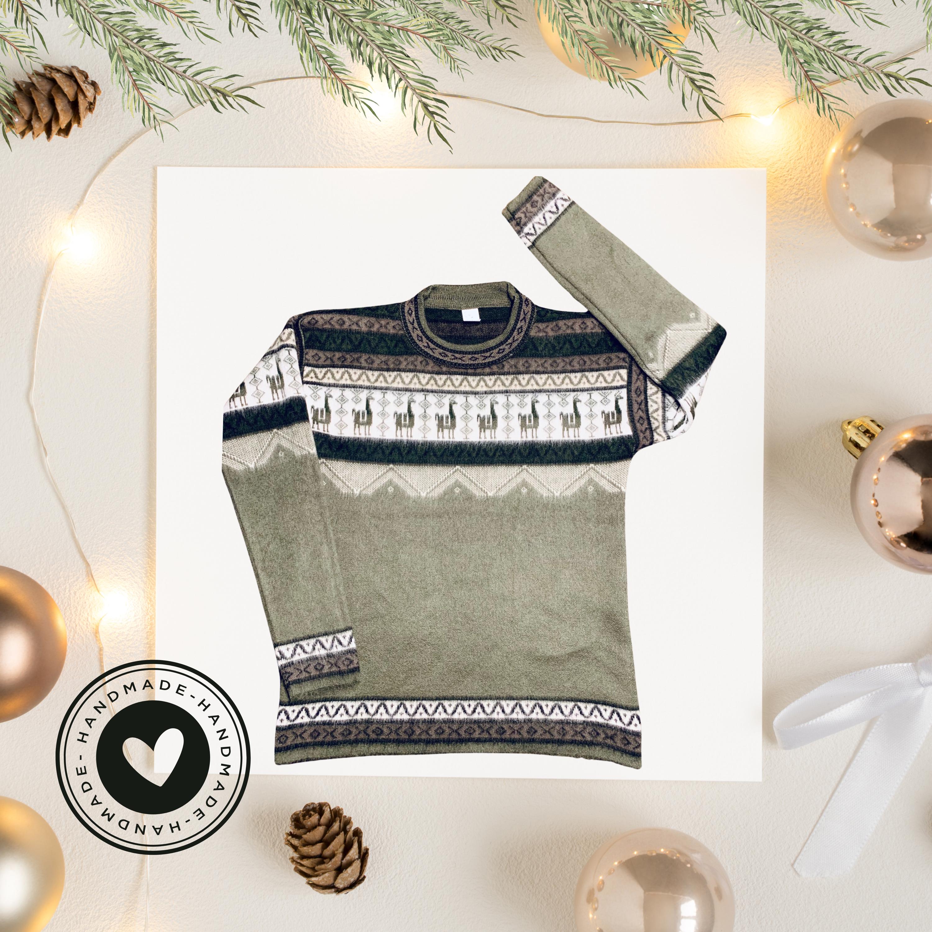 Unisex Handmade Alpaca Wool Sweater, Ecuadorian Indigenous Handcrafted ...