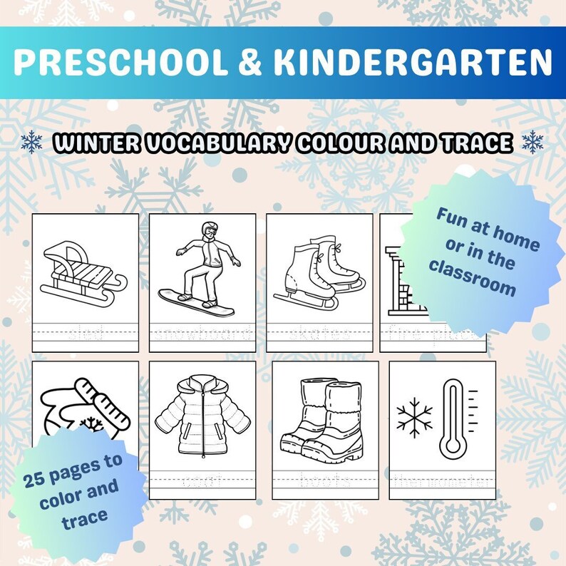 Winter Vocabulary Coloring Pages, Kids Winter Coloring Sheets, Winter ...