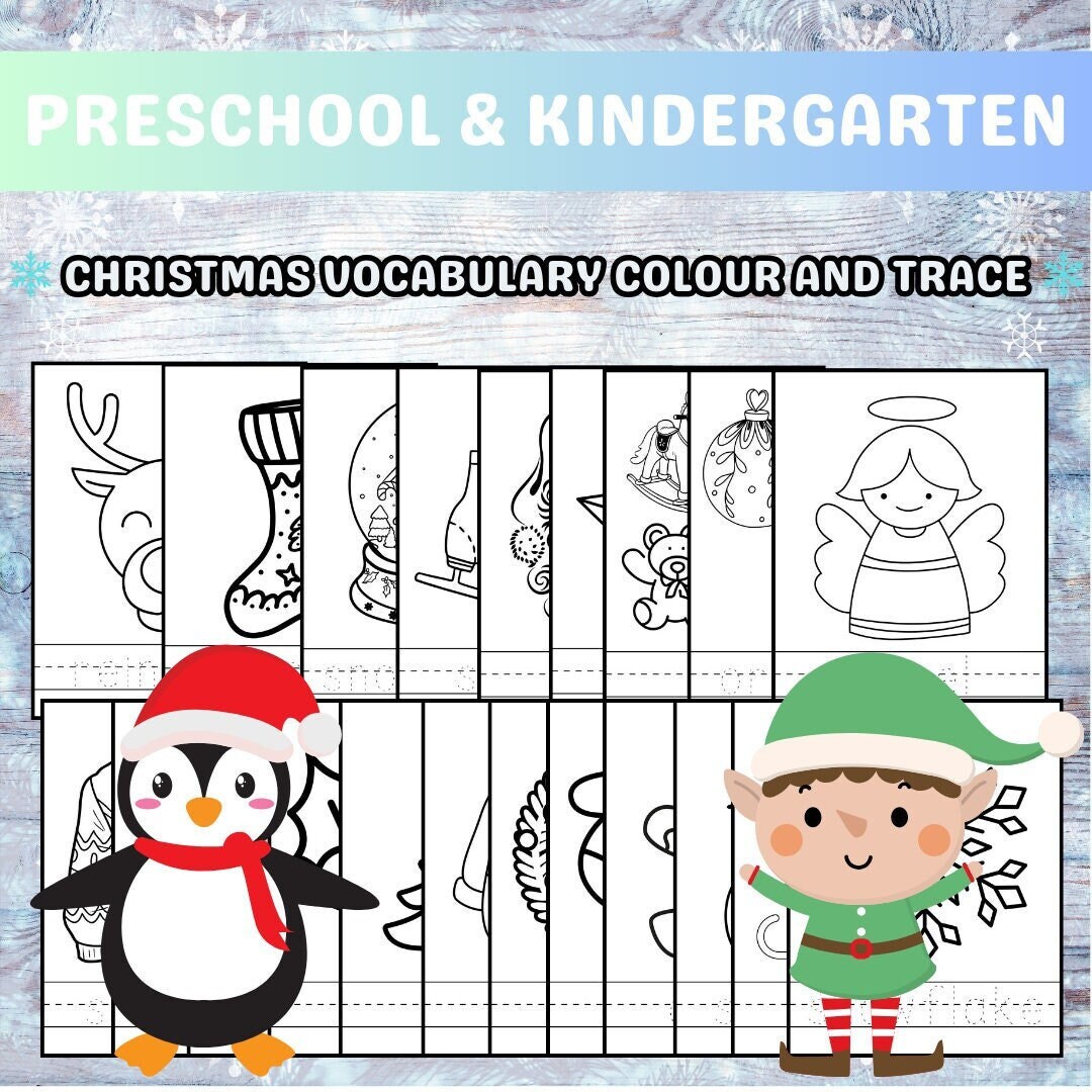 Christmas Vocabulary Trace and Color - Etsy
