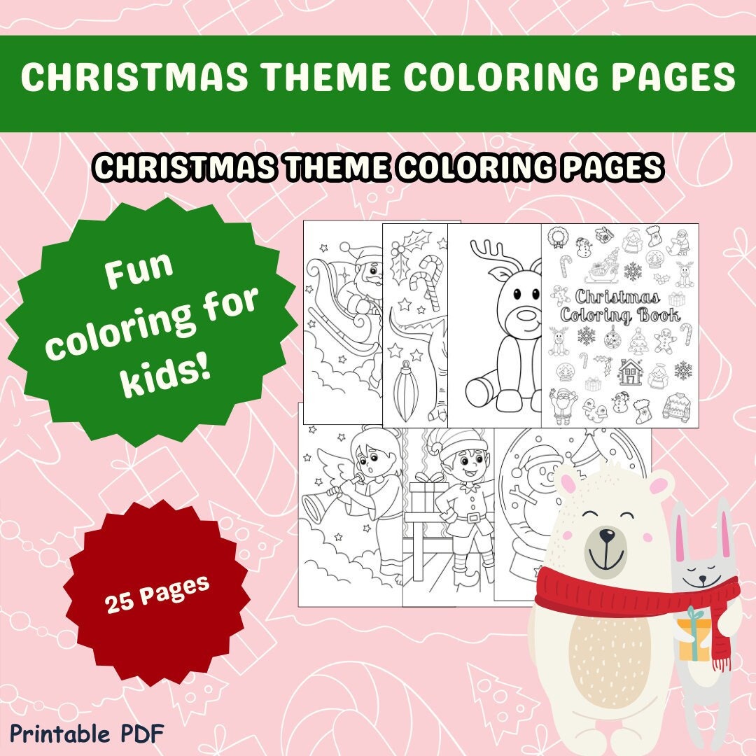 Coloring Pages, Christmas Themed for Kids - Etsy